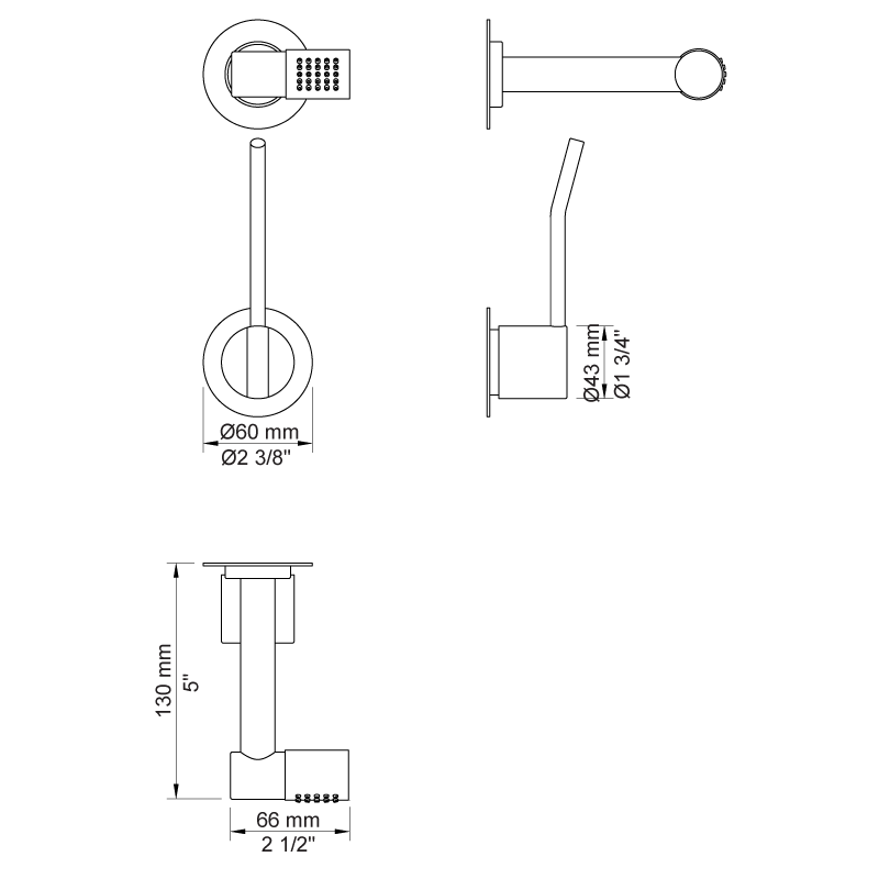 Mezclador monomando empotrado a pared con palanca de 100mm (ref. 2281L) en acero inox Vola ...