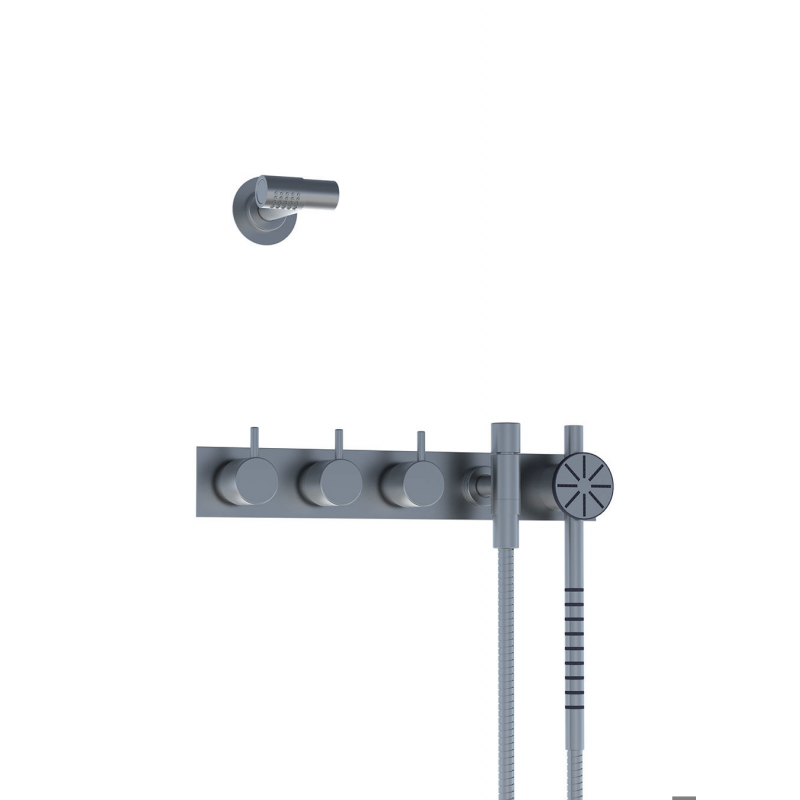 Mezclador doble mando empotrado a pared con inversor y válvula cerámica (ref. 875S-081) en acero ...